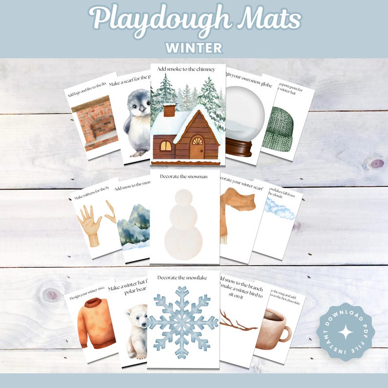 15 Winter Playdough Mats, Printable Play Doh Mat, Busy Book, Winter ...