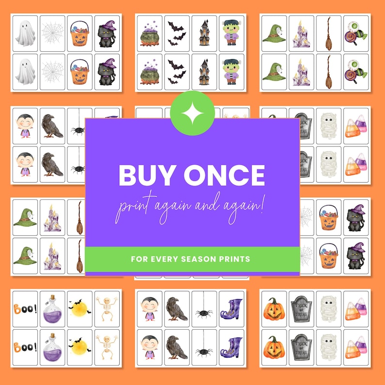 Halloween Memory Matching Game: Spooky Flash Cards for Kids (digital ...