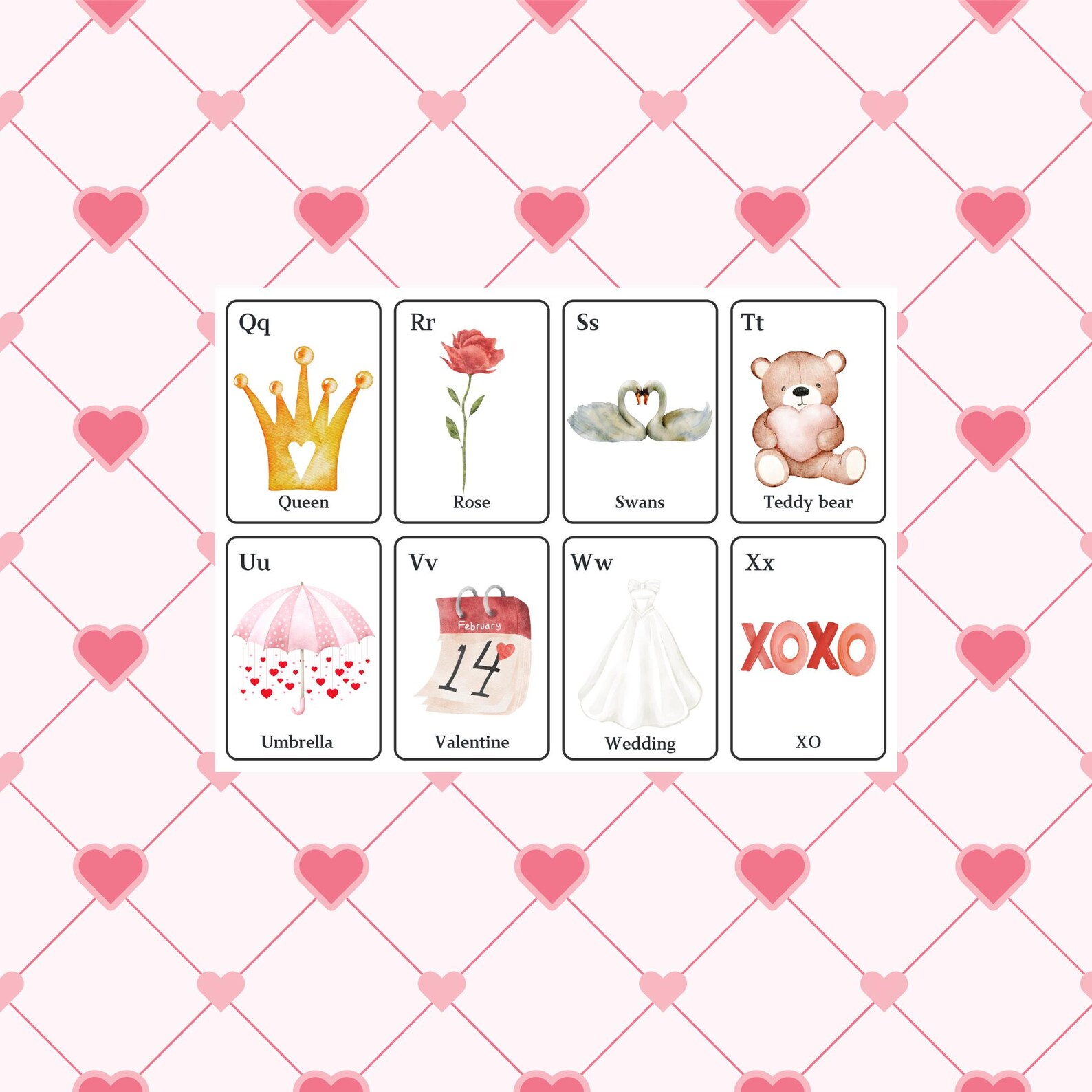 Valentine Flash Cards, Alphabet Cards, Flash Cards, Flash Cards for ...