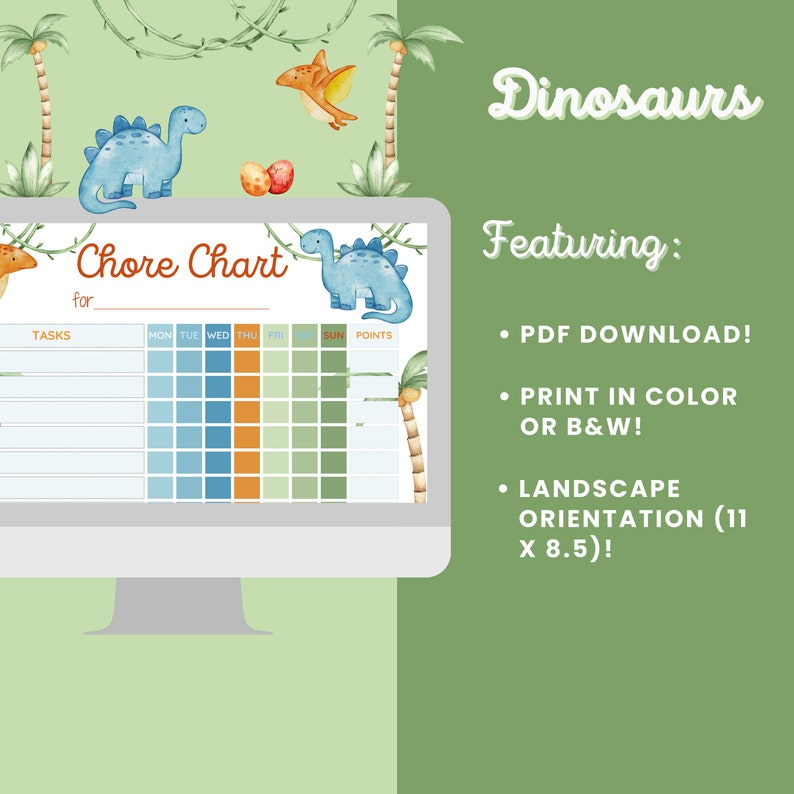 Dinosaur Chore Chart for Kids: Printable Weekly Routine (PDF) - Etsy