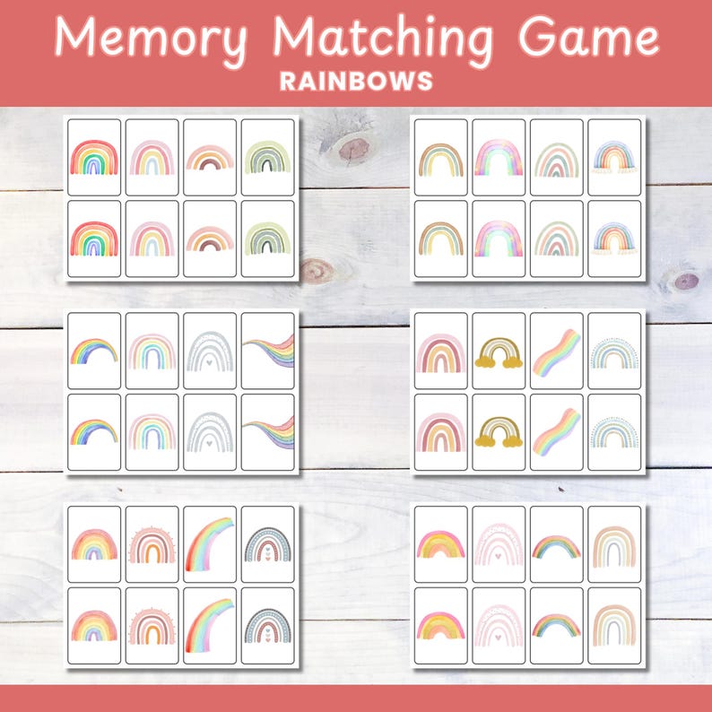 Rainbow Memory Matching Game: Printable Flash Cards (digital Download ...
