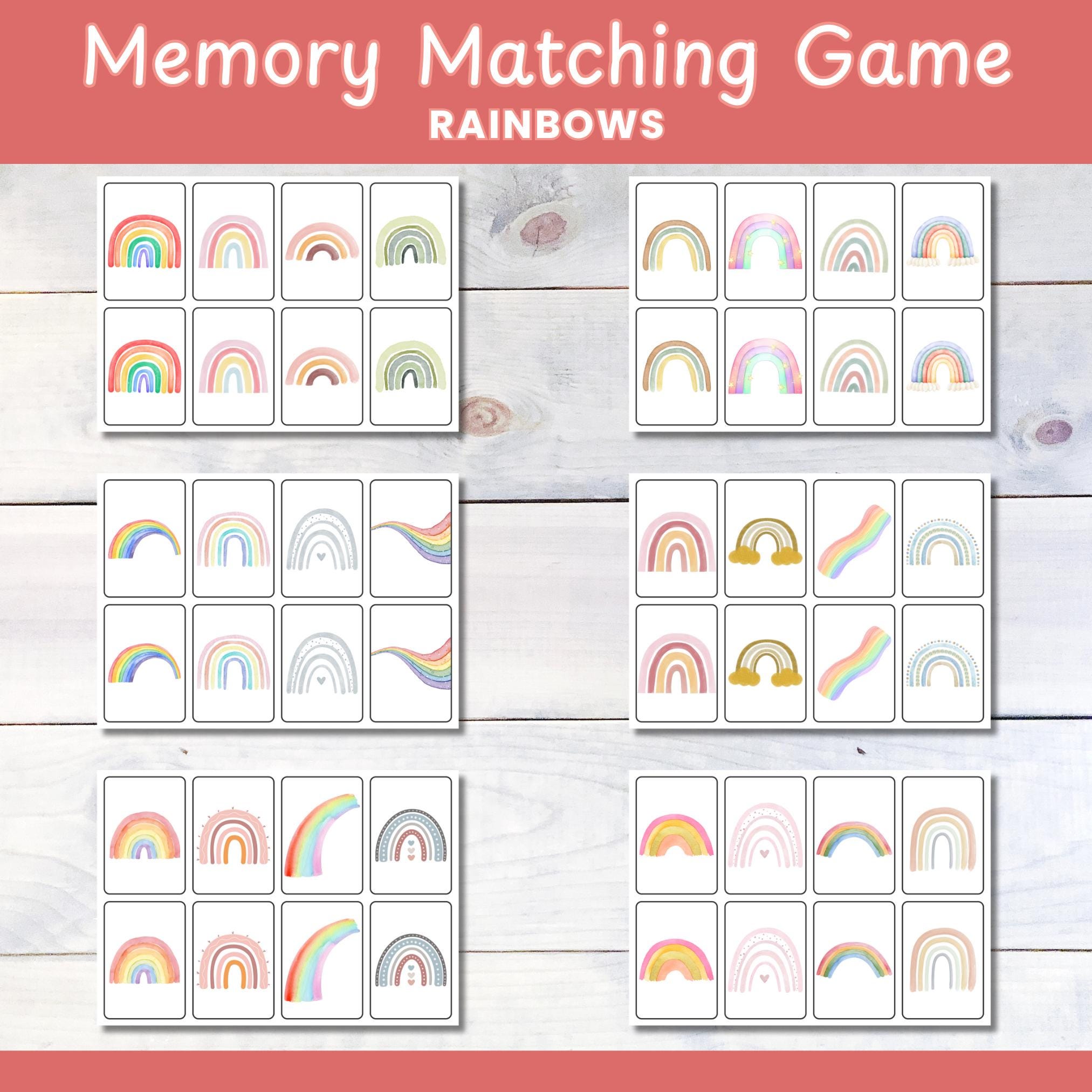 Rainbow Memory Matching Game: Printable Flash Cards (digital Download ...