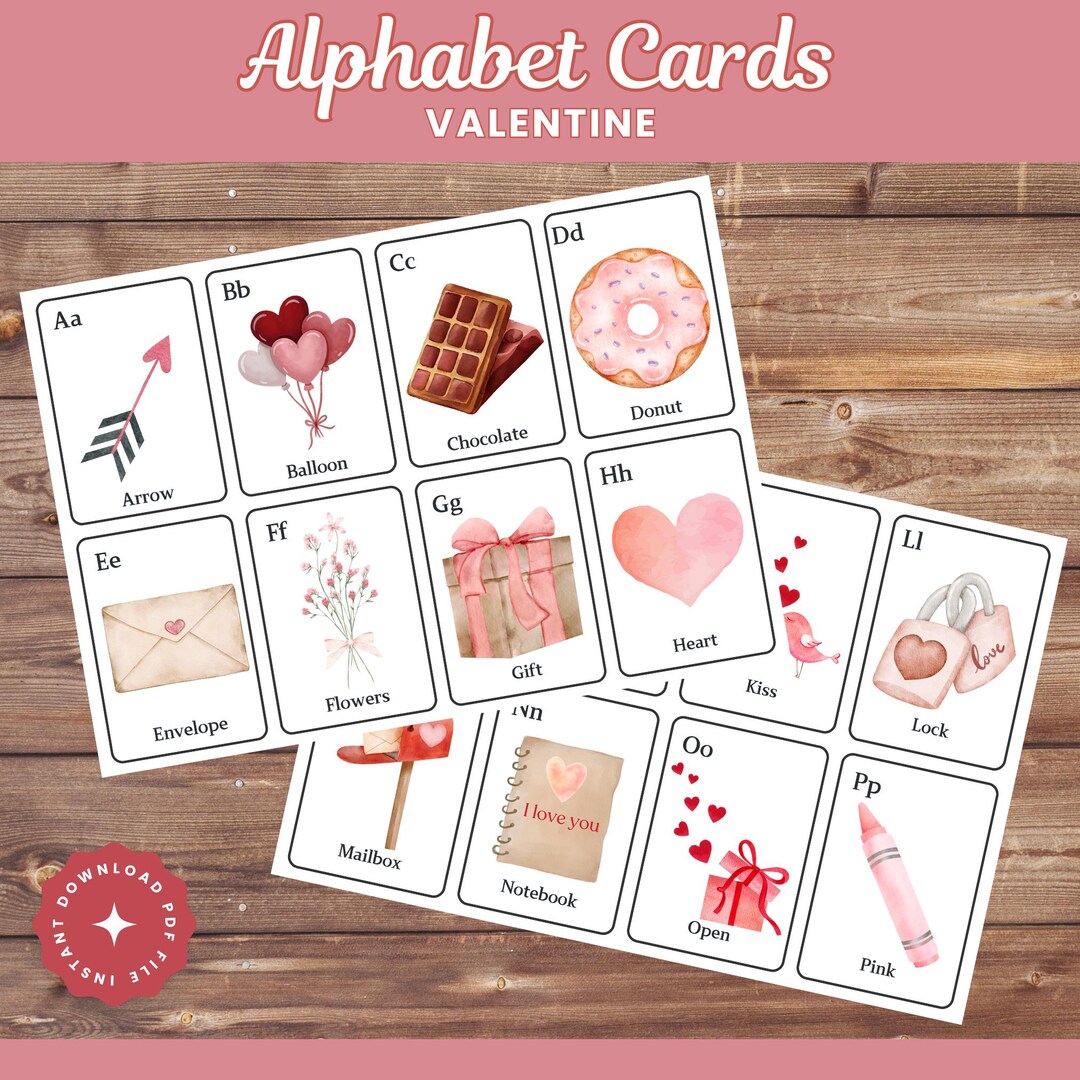 Valentine Flash Cards, Alphabet Cards, Flash Cards, Flash Cards for ...