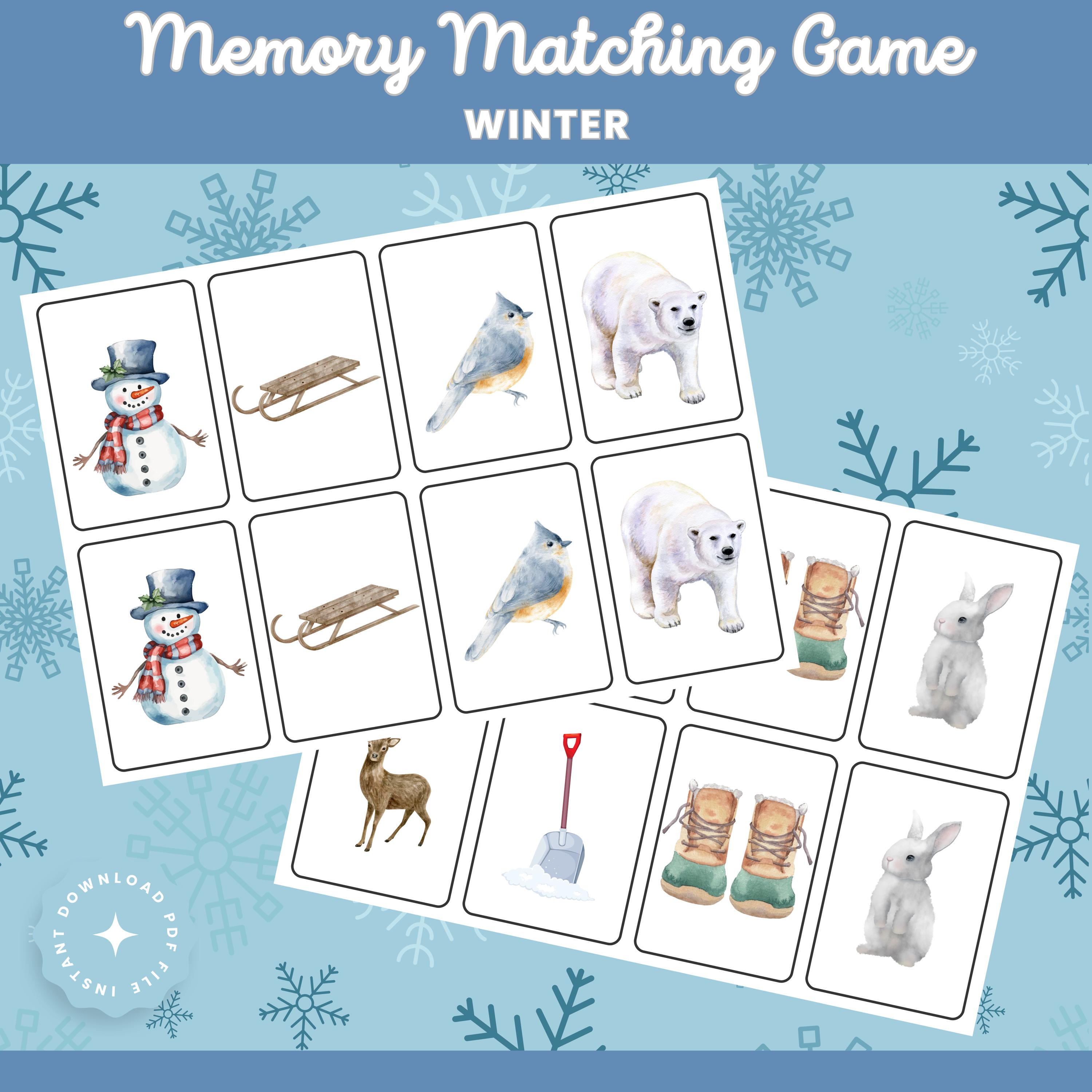 Winter Memory Matching Game: Printable Flashcards for Kids (PDF) - Etsy