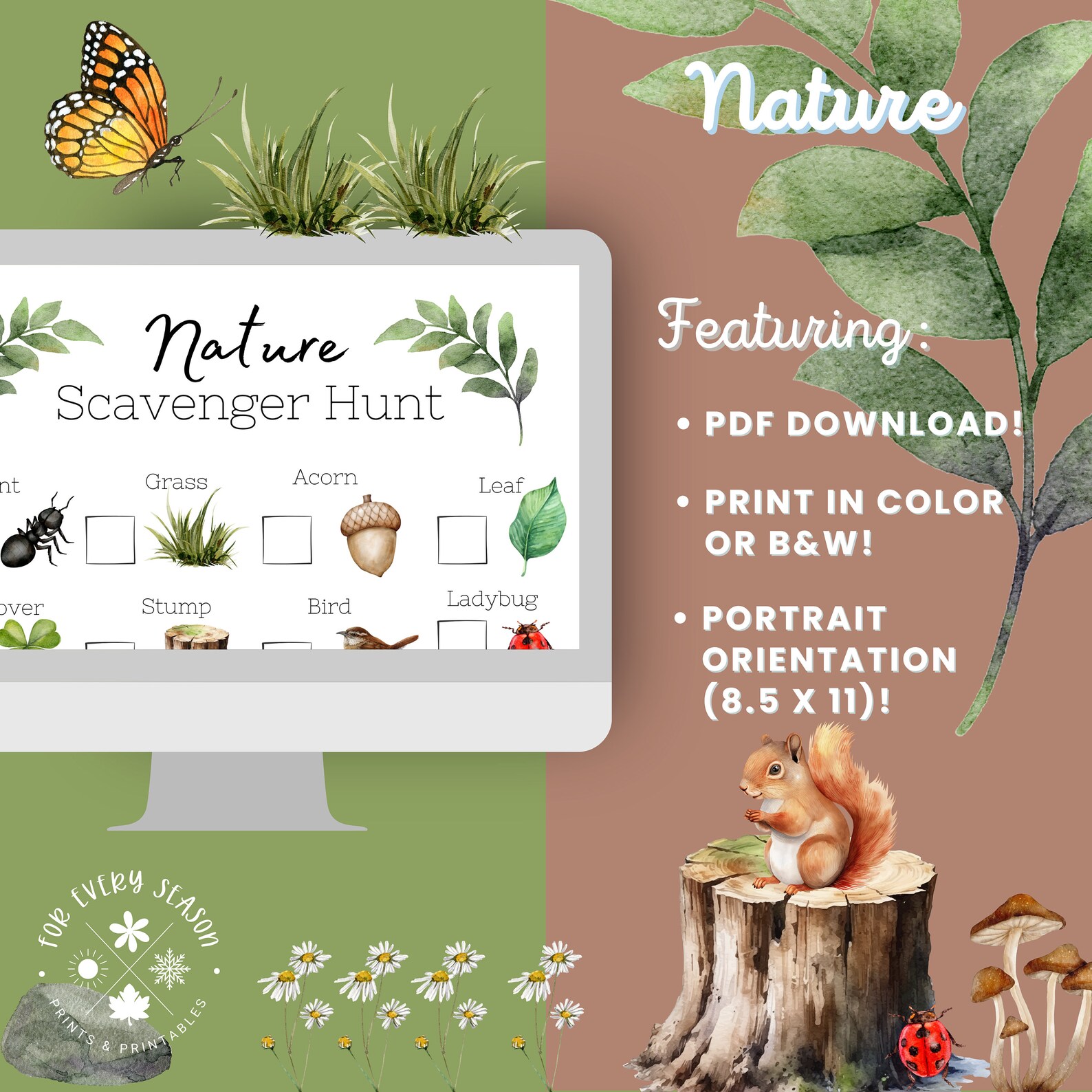 Nature Scavenger Hunt for Kids: Outdoor Summer Activity (digital ...