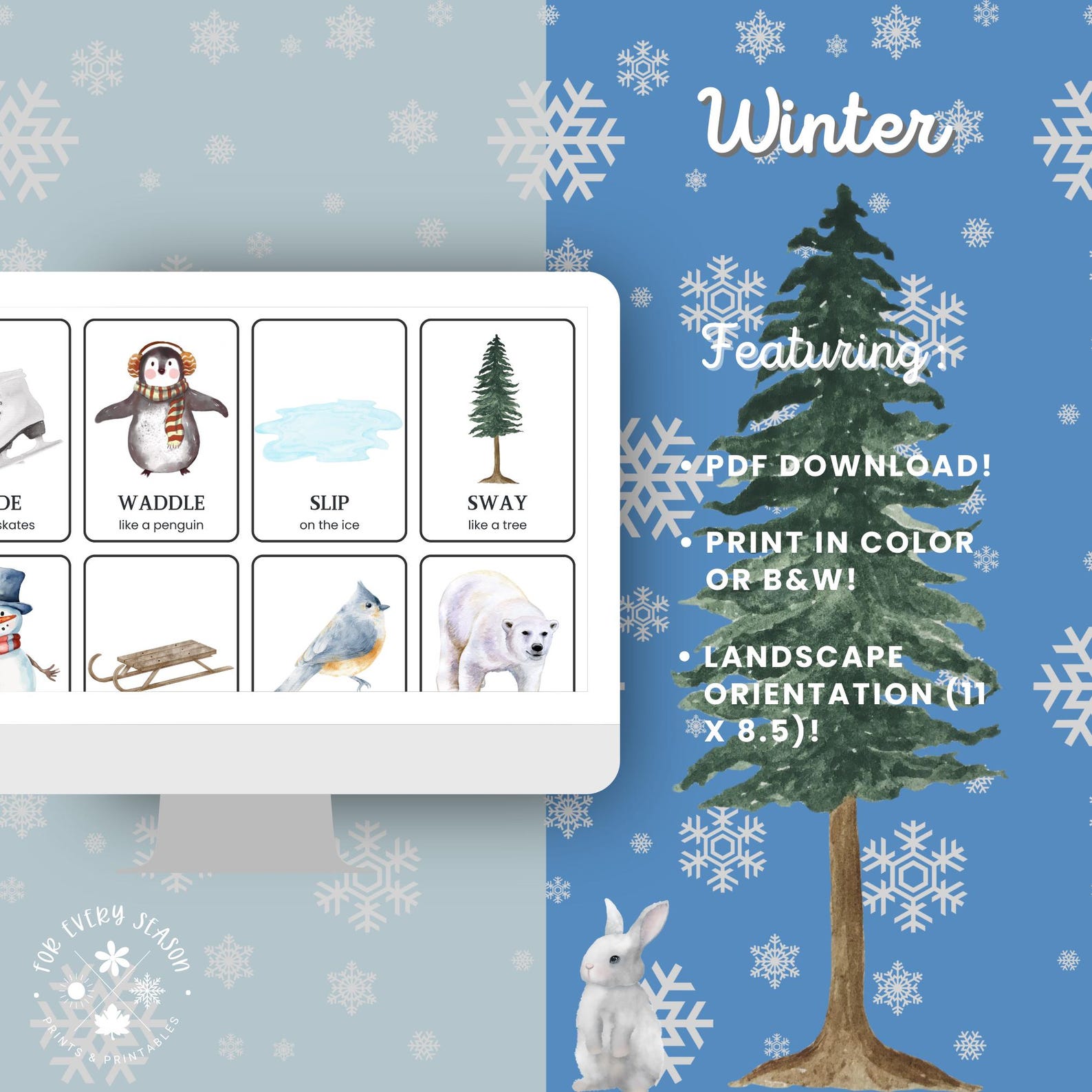 Movement Flash Cards, Winter Movement Cards, Flash Cards, Flash Cards ...