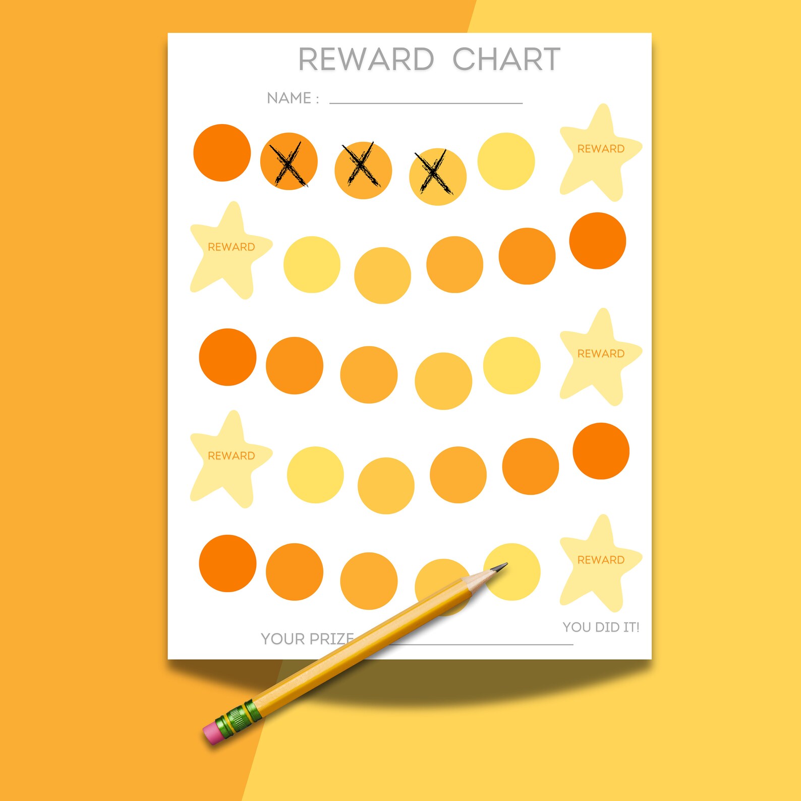Kids Reward Chart: Toddler Chore Chart, Yellow & Orange Stars (digital ...
