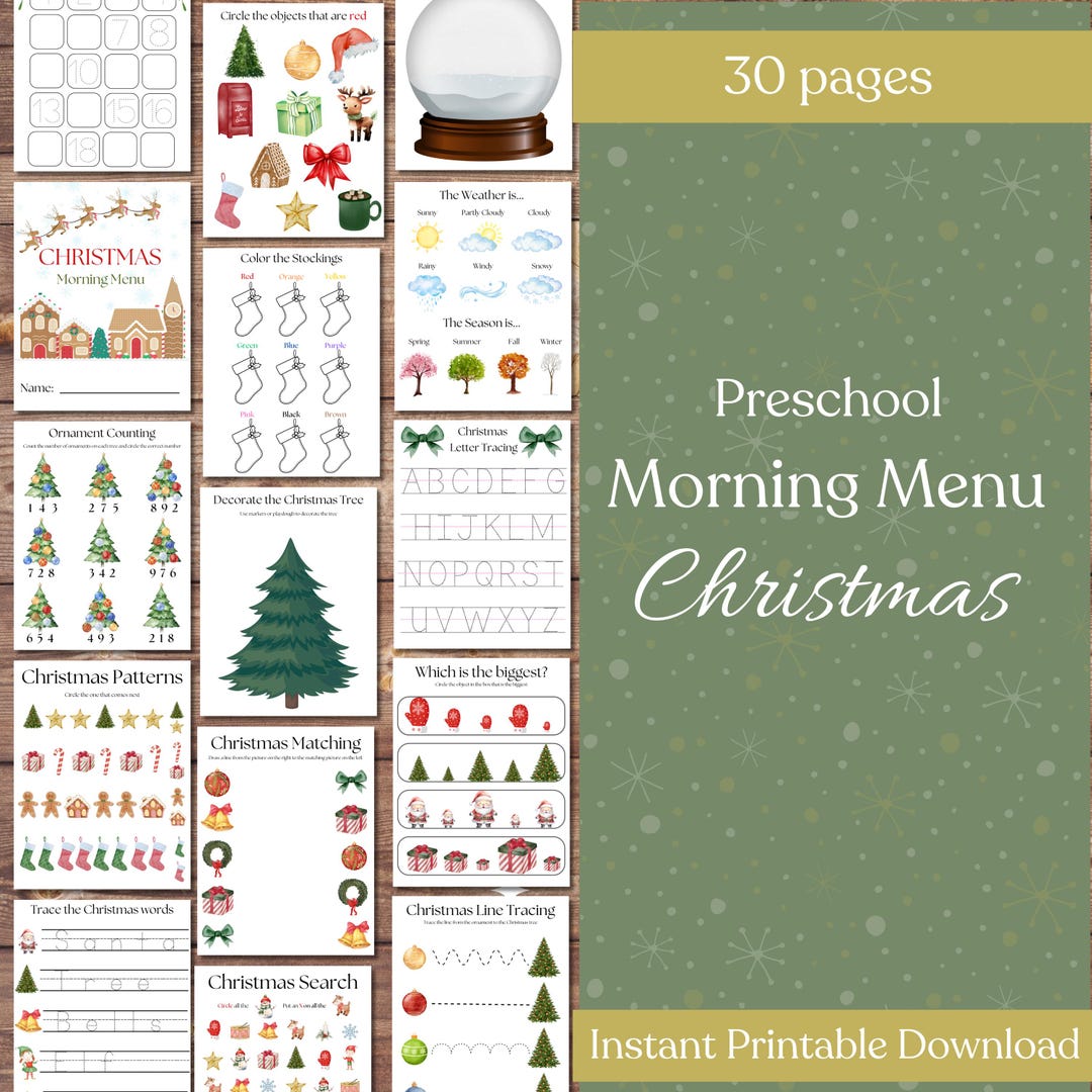 Christmas Morning Menu: Prek Toddler Activity Book (digital Download ...