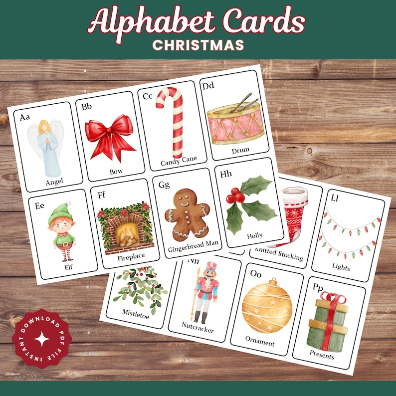 Christmas Flash Cards, Alphabet Cards, Flash Cards, Flash Cards for ...