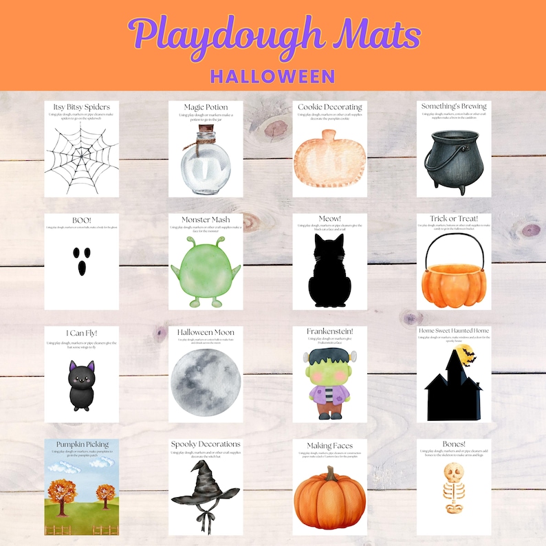 Halloween Playdough Mats: Printable Activity, Toddler Sensory Bin (PDF ...