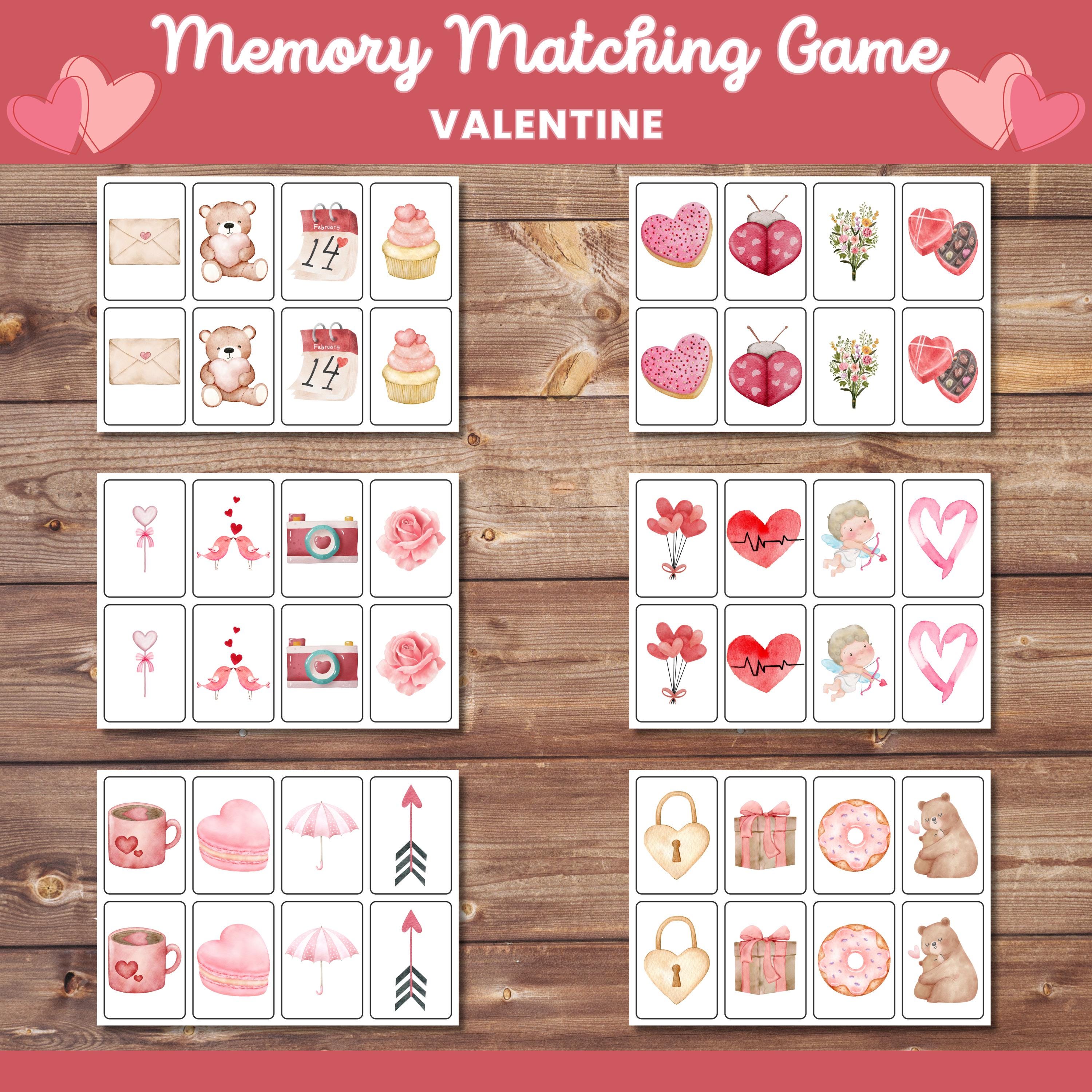 Valentine Memory Matching Game: Printable Flash Cards for Kids (digital ...