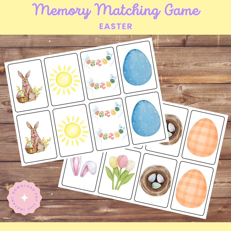 Printable Easter Memory Matching Game: Flashcards for Kids (digital ...