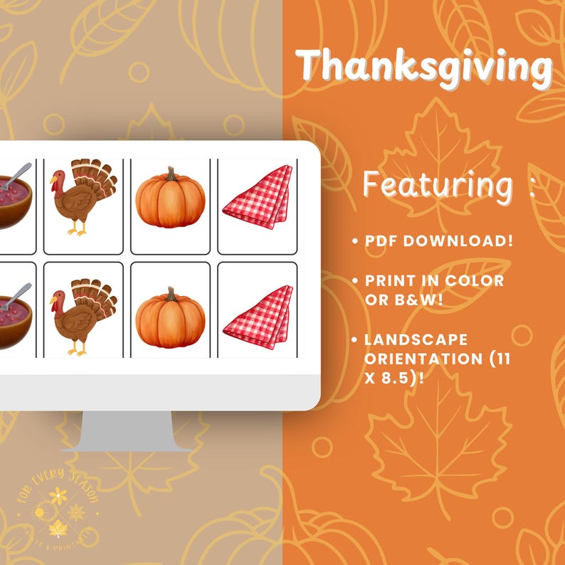 Thanksgiving Memory Matching Game: Printable Preschool Activity ...