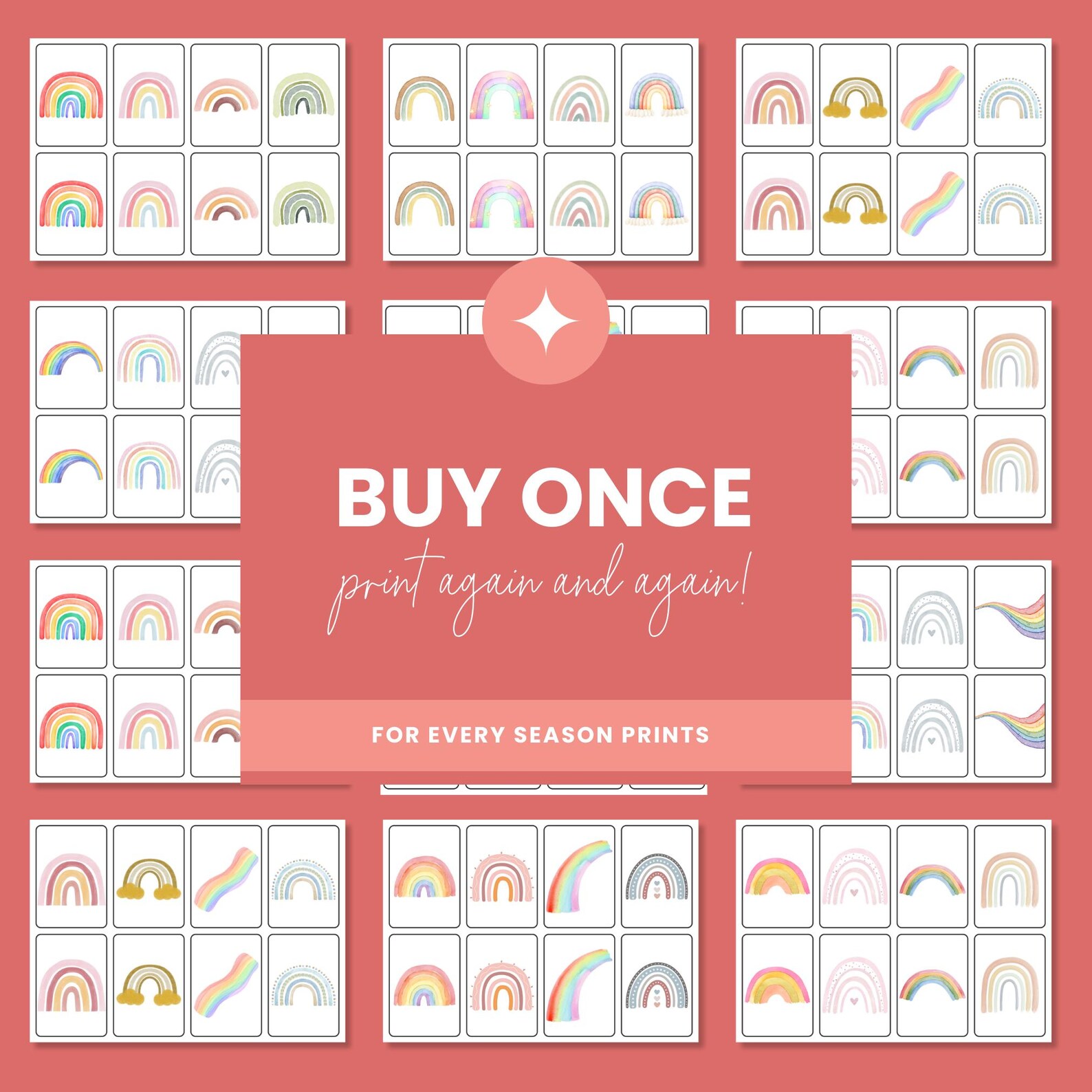 Rainbow Memory Matching Game: Printable Flash Cards (digital Download ...