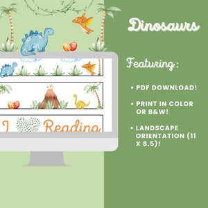 Dinosaur Printable Bookmarks for Kids: Reading Tracker (digital ...