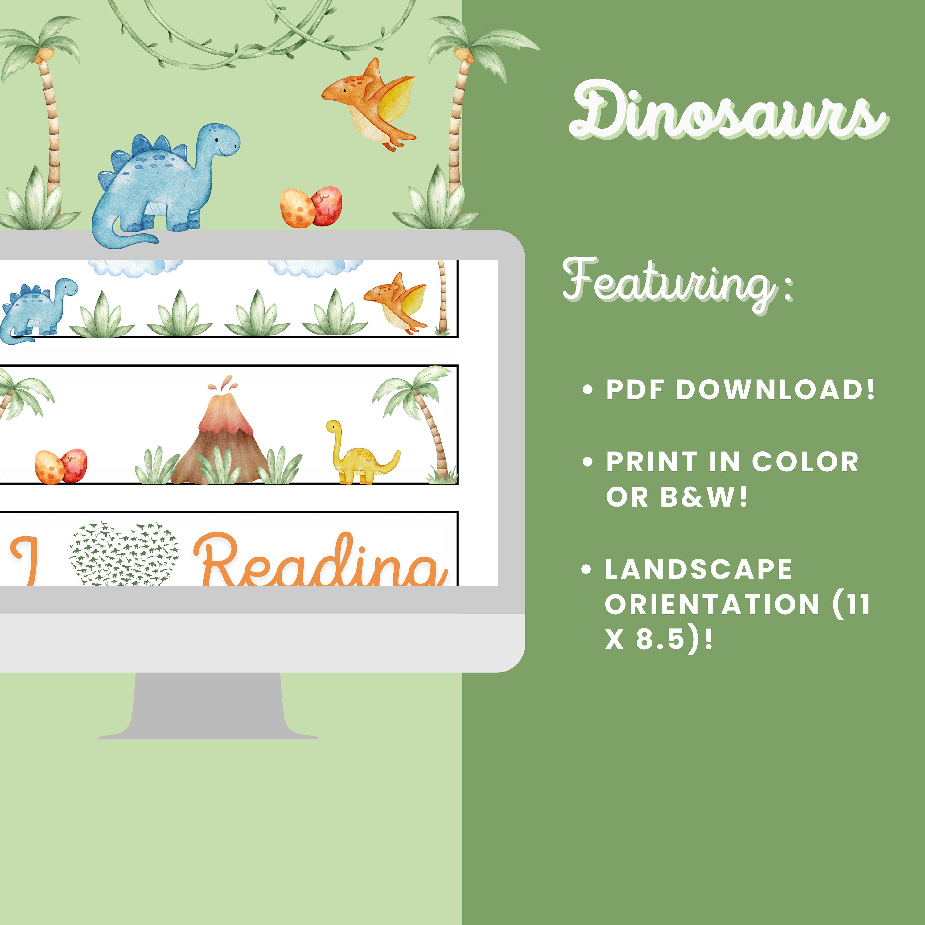 Dinosaur Printable Bookmarks for Kids: Reading Tracker (digital ...