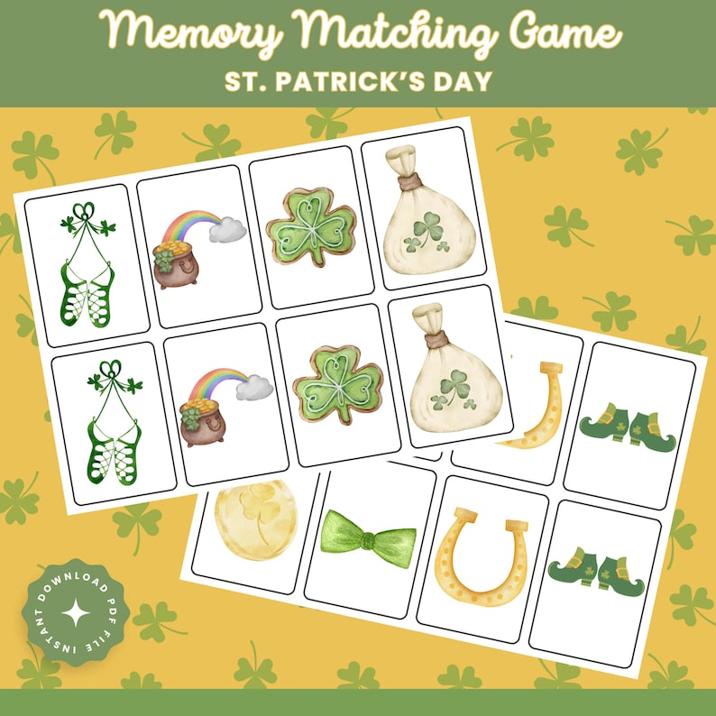 St Patrick's Day Memory Matching Game: Printable Flashcards (digital ...