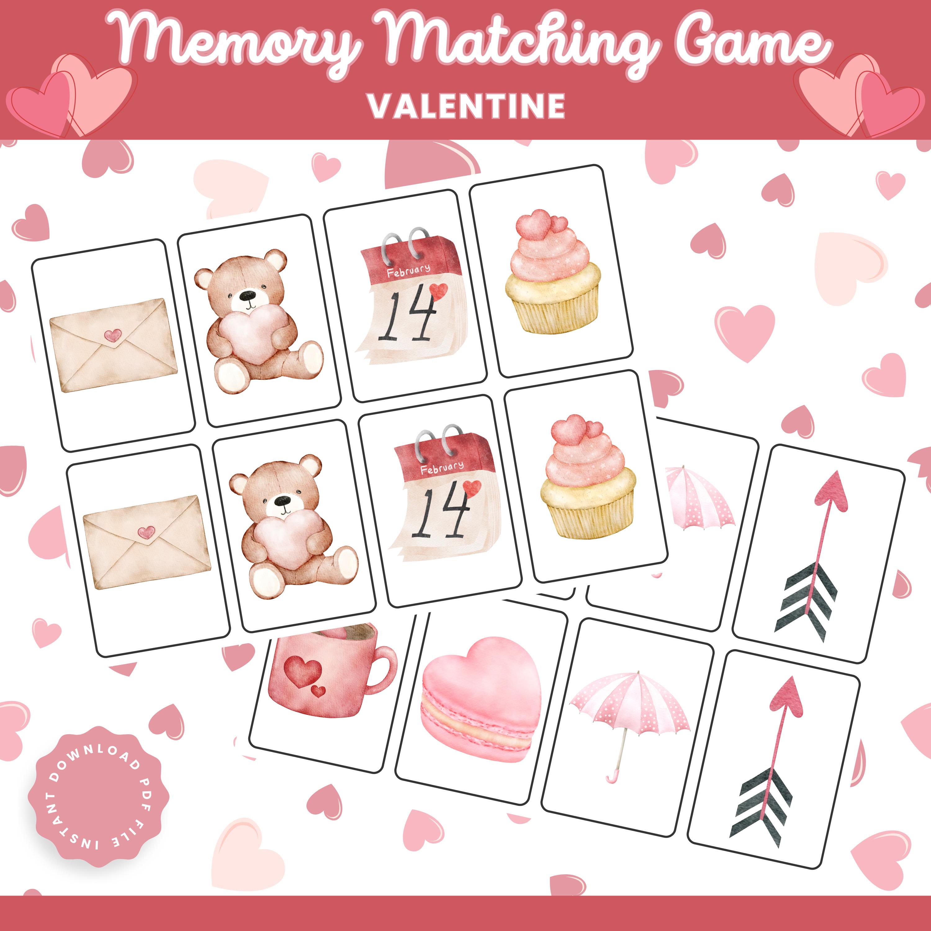 Valentine Memory Matching Game: Printable Flash Cards for Kids (digital ...