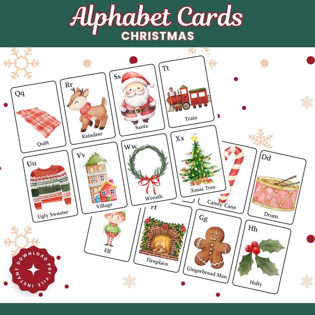 Christmas Alphabet Flash Cards: Holiday Learning (digital Download) - Etsy