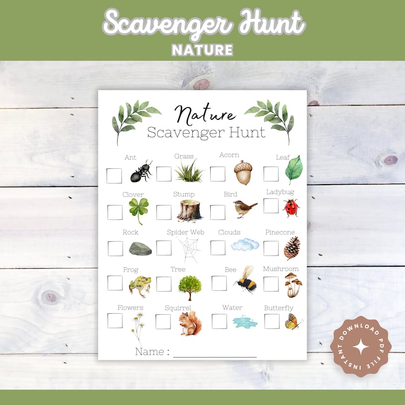 Nature Scavenger Hunt for Kids: Outdoor Summer Activity (digital ...