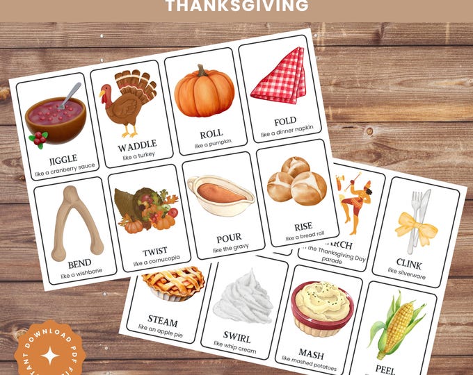 Fall Movement Cards, Thanksgiving Games, Favors, Flash Cards ...