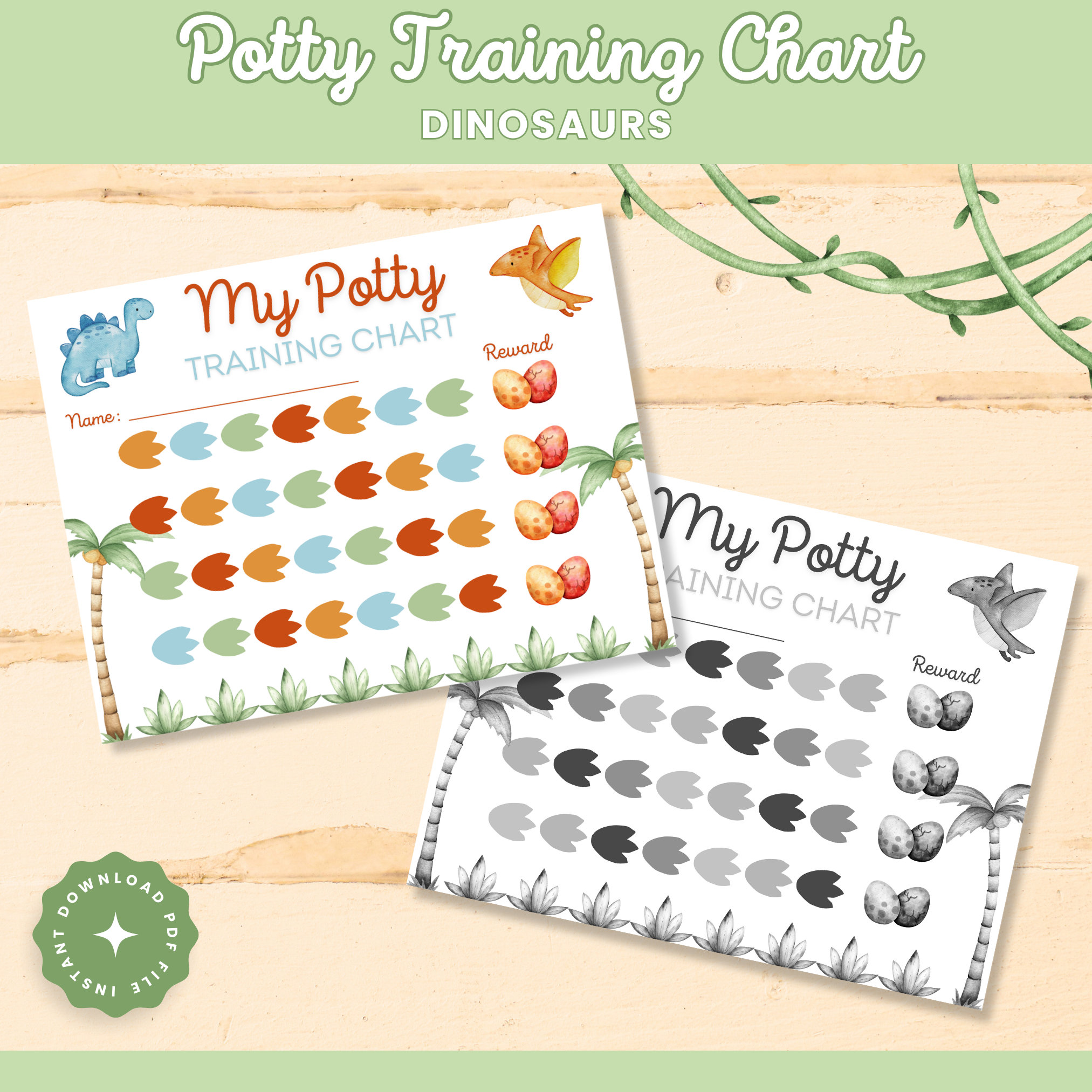 Dinosaur Potty Training Chart: Kids Reward Tracker (digital Download ...
