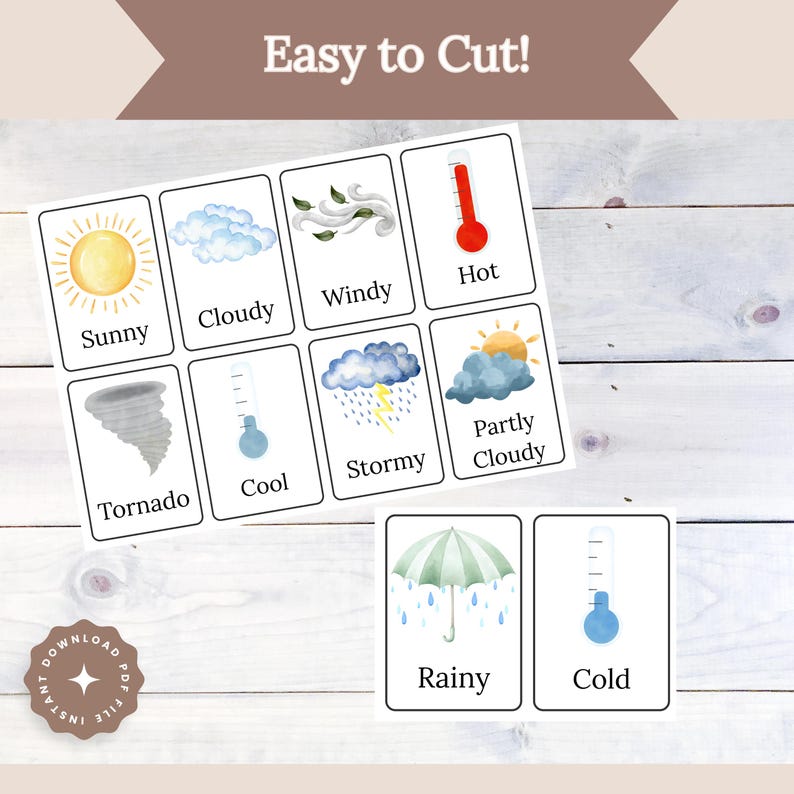 Weather Flashcards: Montessori Preschool Learning (digital Download) - Etsy