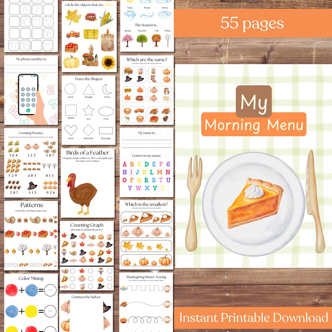 Thanksgiving/fall Preschool Morning Menu, Toddler Busy Book (digital ...