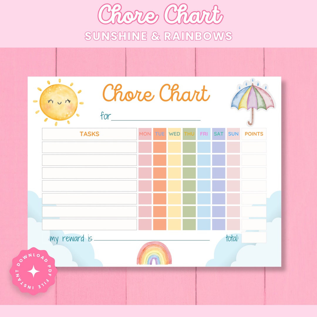 Kids Chore Chart: Rainbow Design, Weekly Routine (printable PDF) - Etsy
