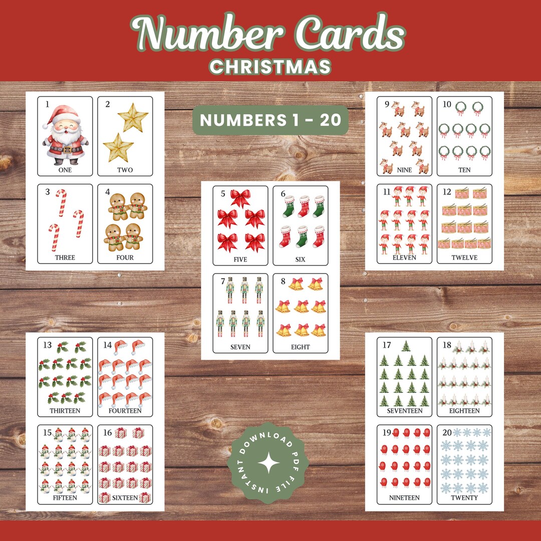 Christmas Flash Cards, Christmas Counting Flash Cards, Number Cards ...