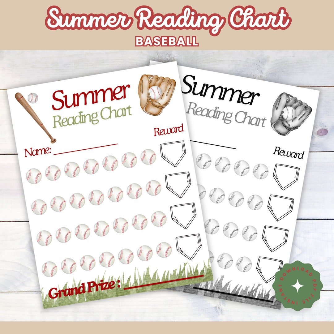 Baseball Summer Reading Chart for Kids (digital Download) - Etsy