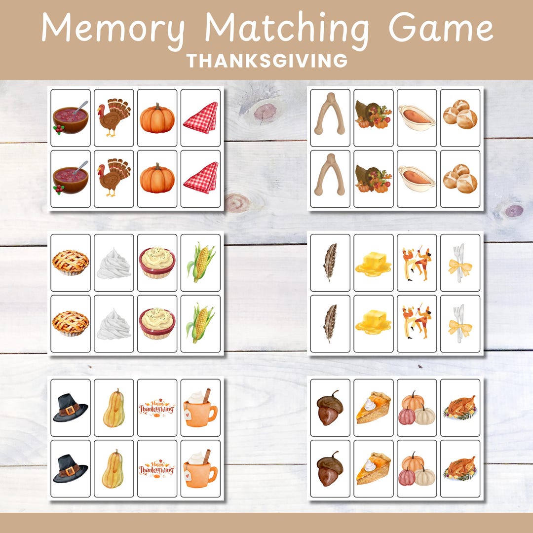 Thanksgiving Memory Matching Game: Printable Preschool Activity ...