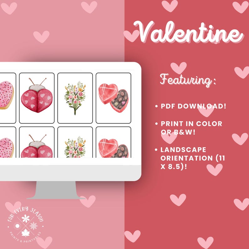Valentine Memory Matching Game: Printable Flash Cards for Kids (digital ...