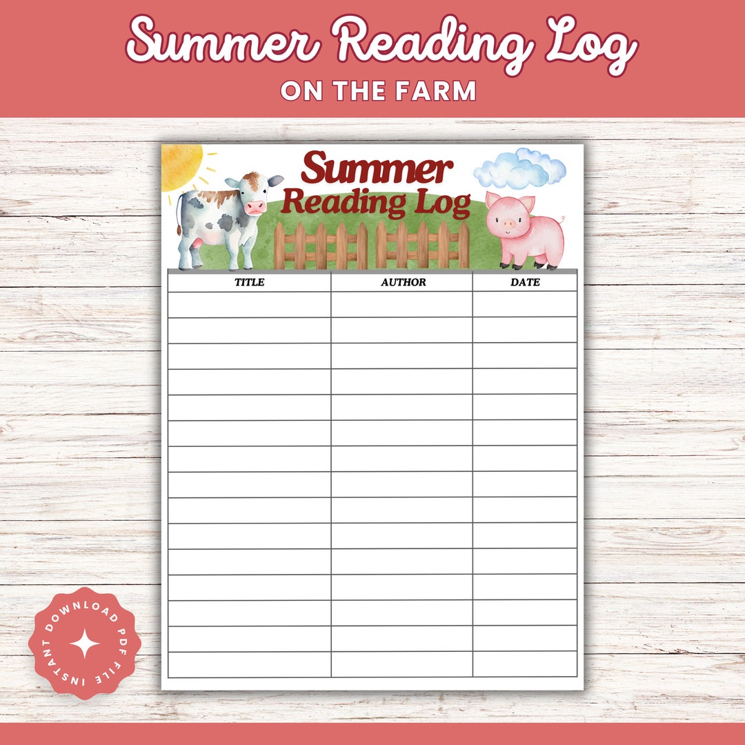 Summer Reading Log for Kids: Farm Animals Reading Chart (digital ...