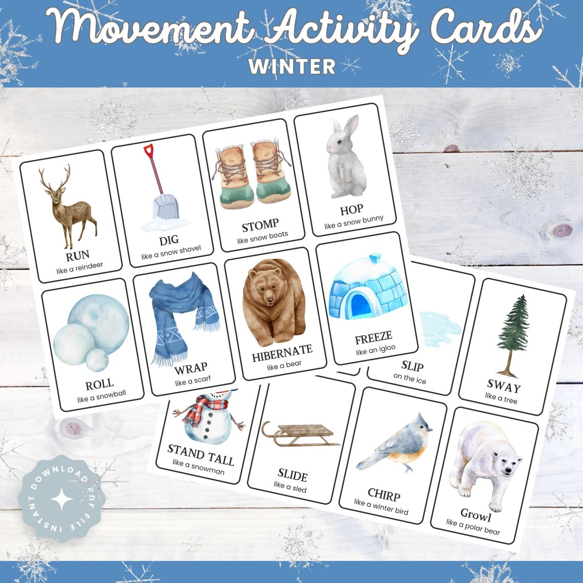 Movement Flash Cards, Winter Movement Cards, Flash Cards, Flash Cards ...