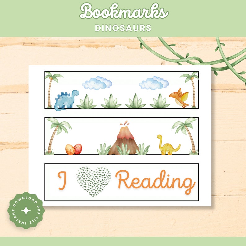 Dinosaur Printable Bookmarks for Kids: Reading Tracker (digital ...