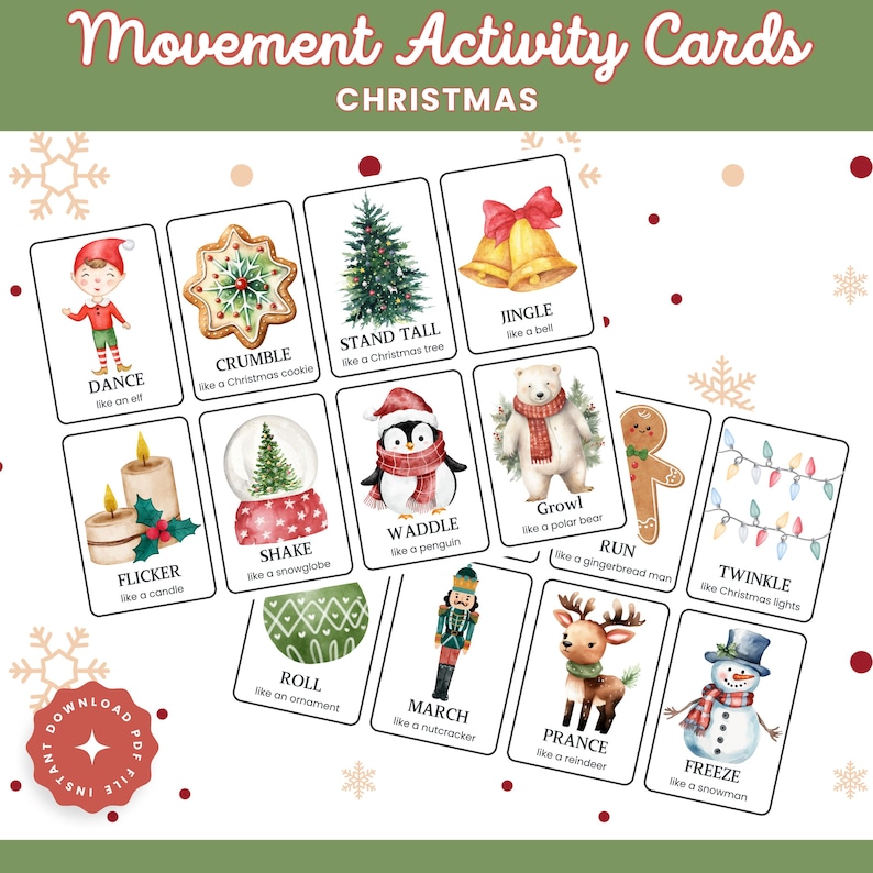Christmas Movement Cards: Fun Holiday Activity (digital Download) - Etsy