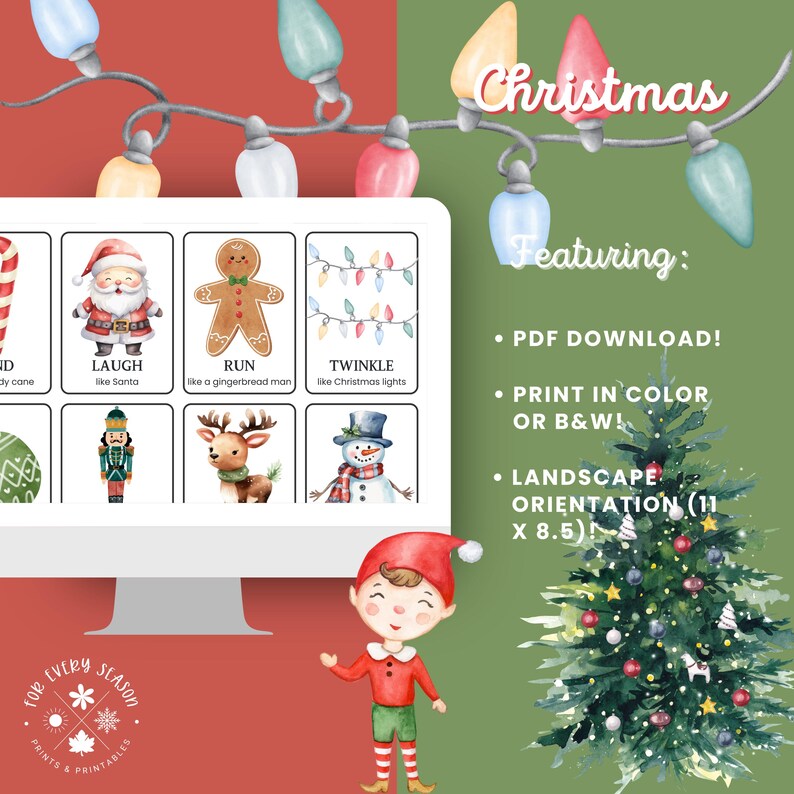 Christmas Movement Activity Cards: Holiday Charades (digital Download ...