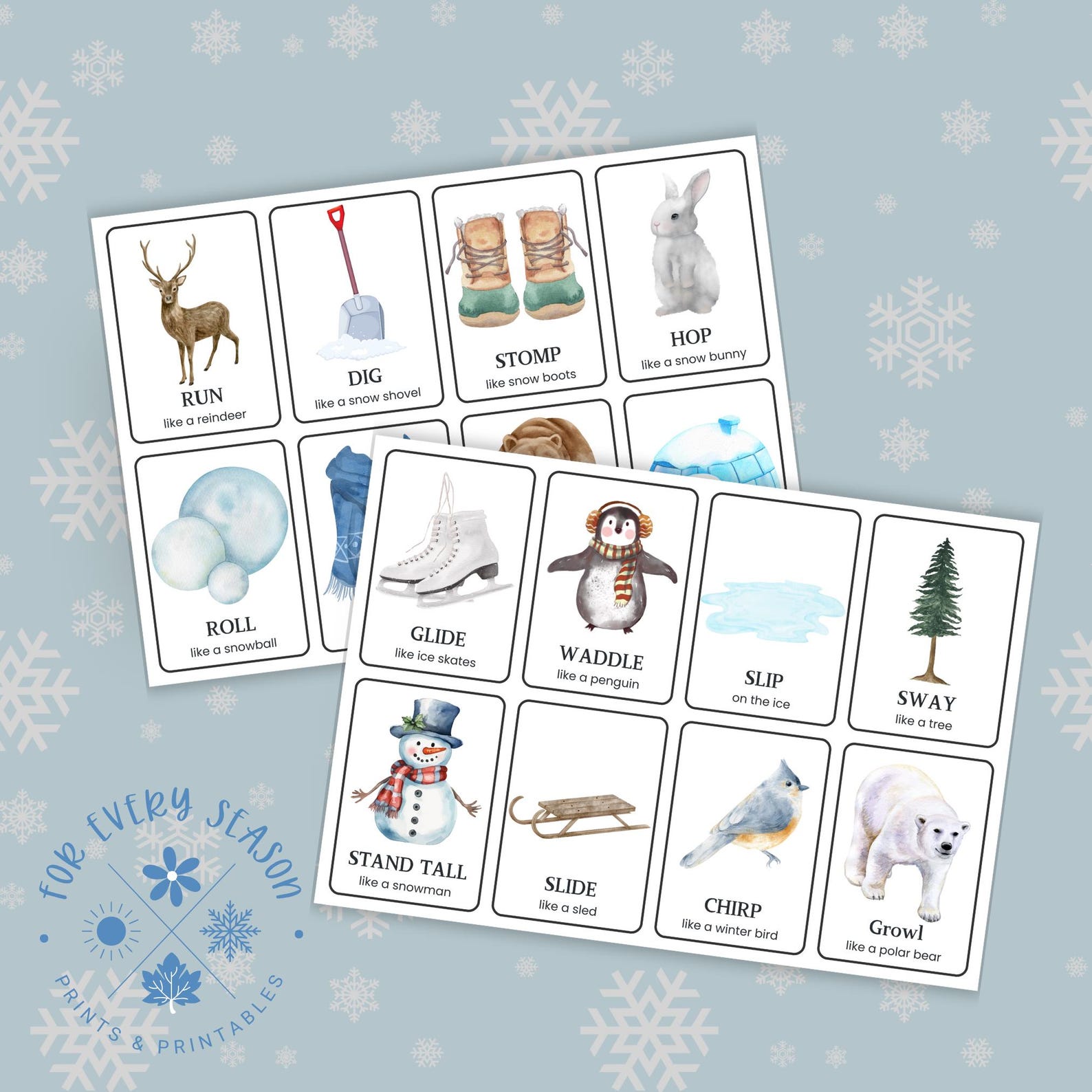 Movement Flash Cards, Winter Movement Cards, Flash Cards, Flash Cards ...