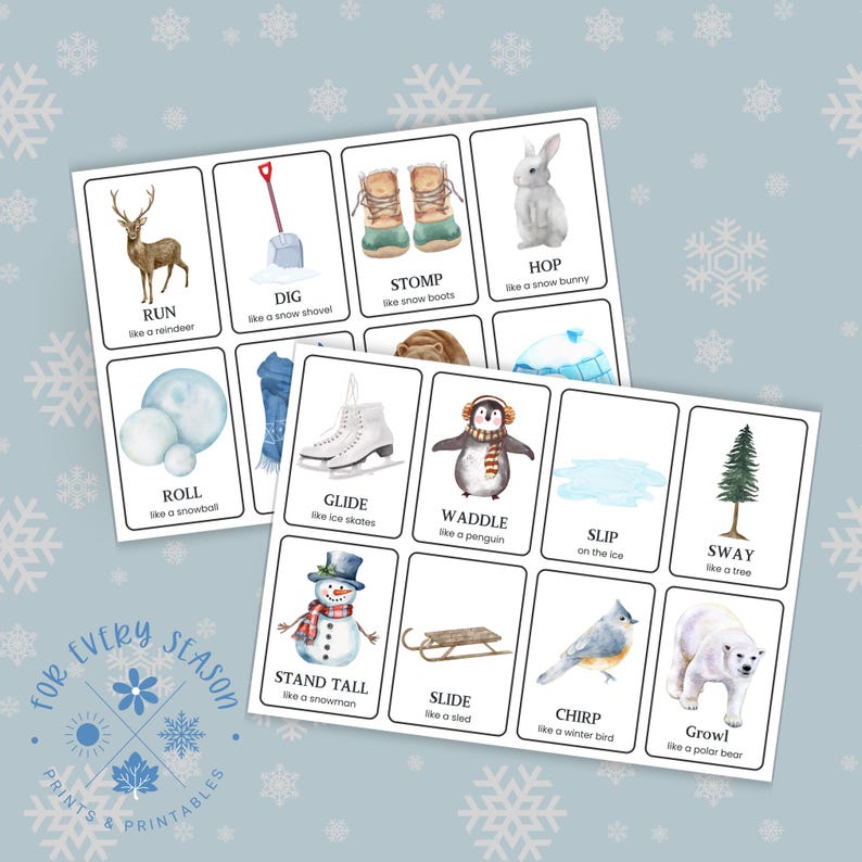 Winter Movement Cards for Kids: Preschool Activity (digital Download ...