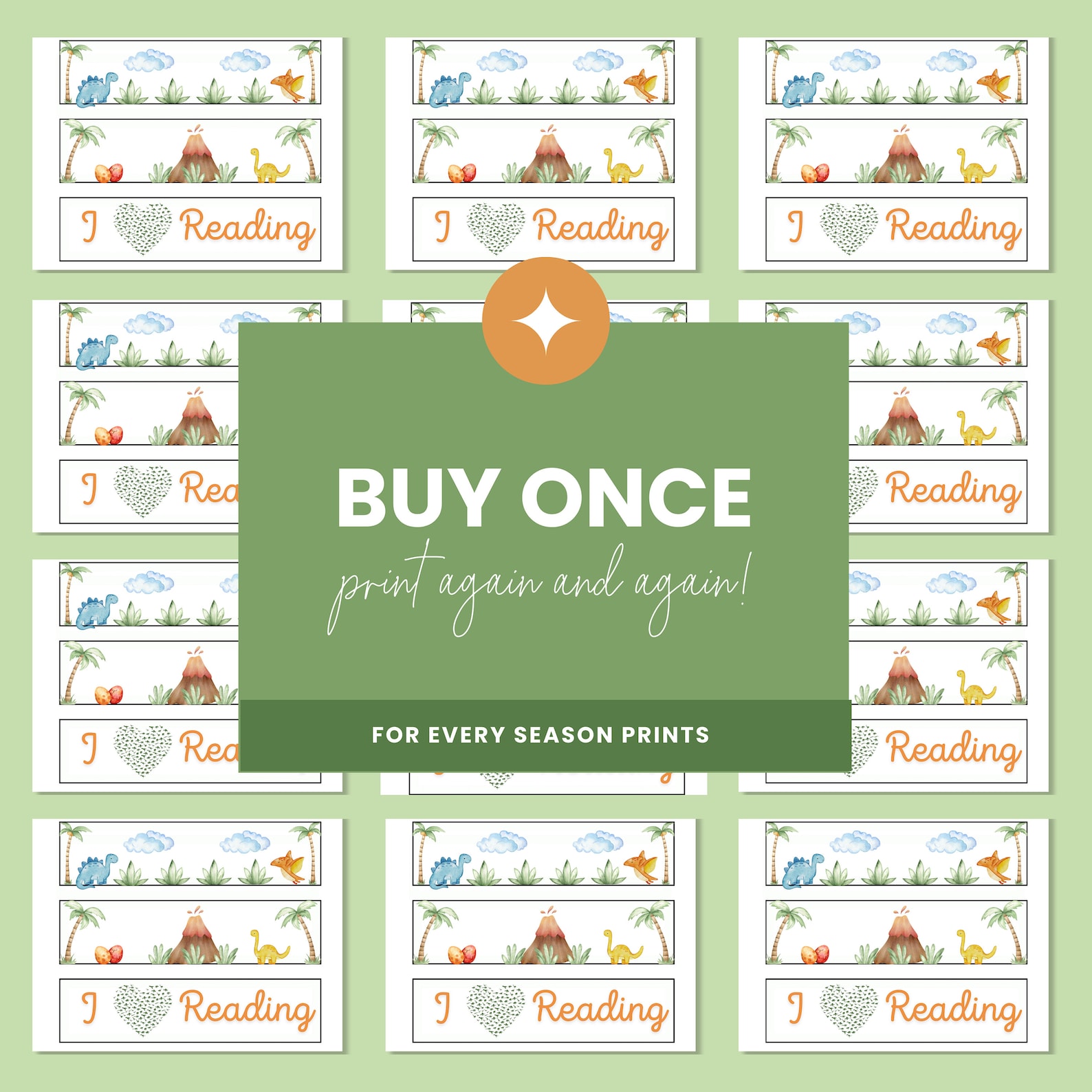 Dinosaur Printable Bookmarks for Kids: Reading Tracker (digital ...