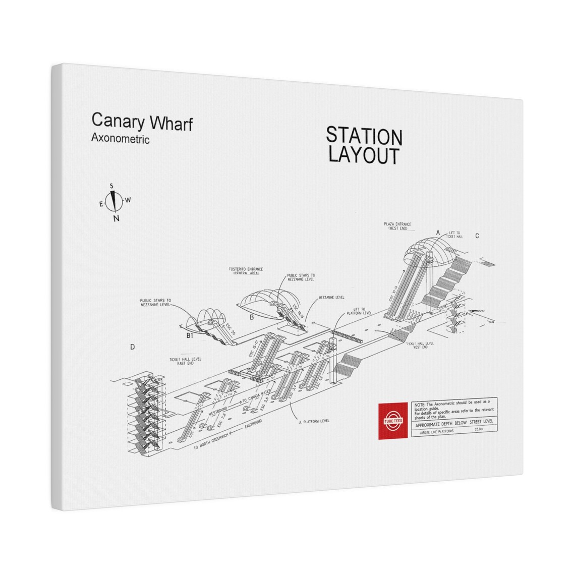 Canary Wharf Canvas 3D Map of London Underground Station 0.75 Thickness ...