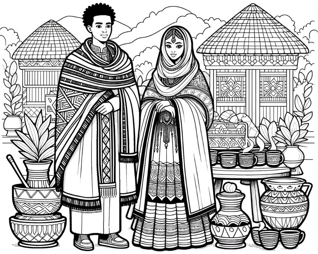 Ethiopian Cultural Coloring Page Traditional Clothing Kids Printable ...