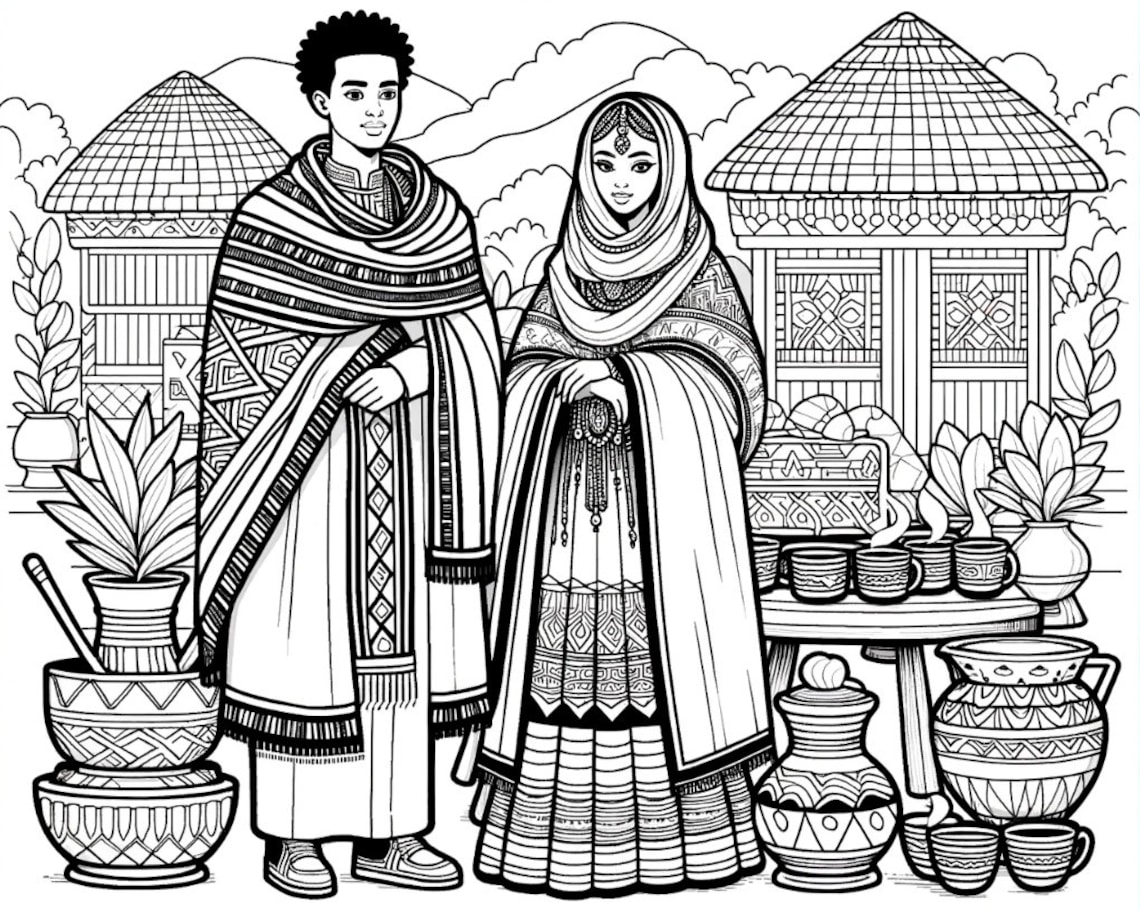 Ethiopian Cultural Coloring Page Traditional Clothing Kids Printable ...