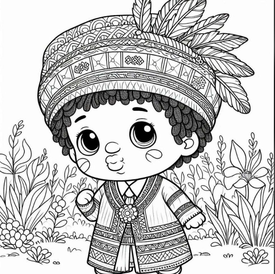 African Kids Traditional Clothing Coloring Pages Printable Activity for ...