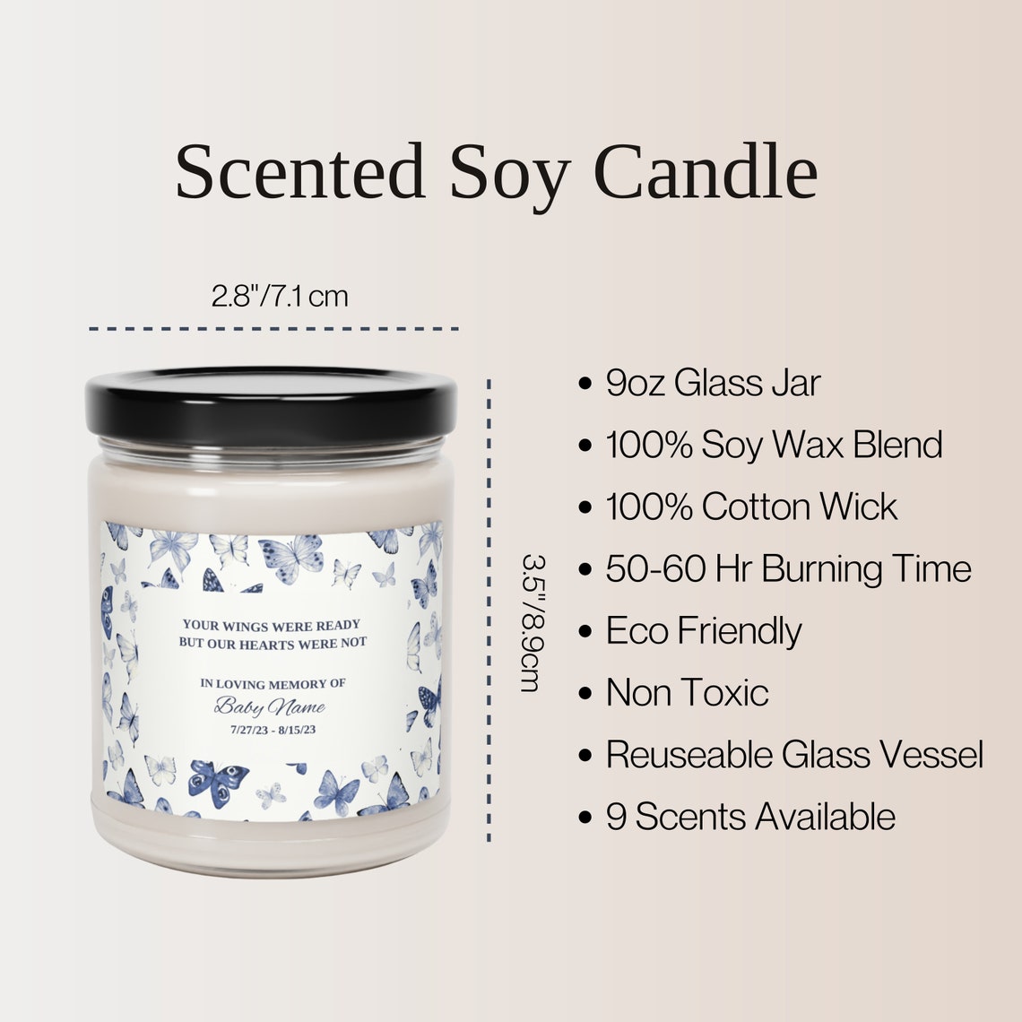 Personalized Infant Loss Memorial Candle With Butterflies | Sympathy ...