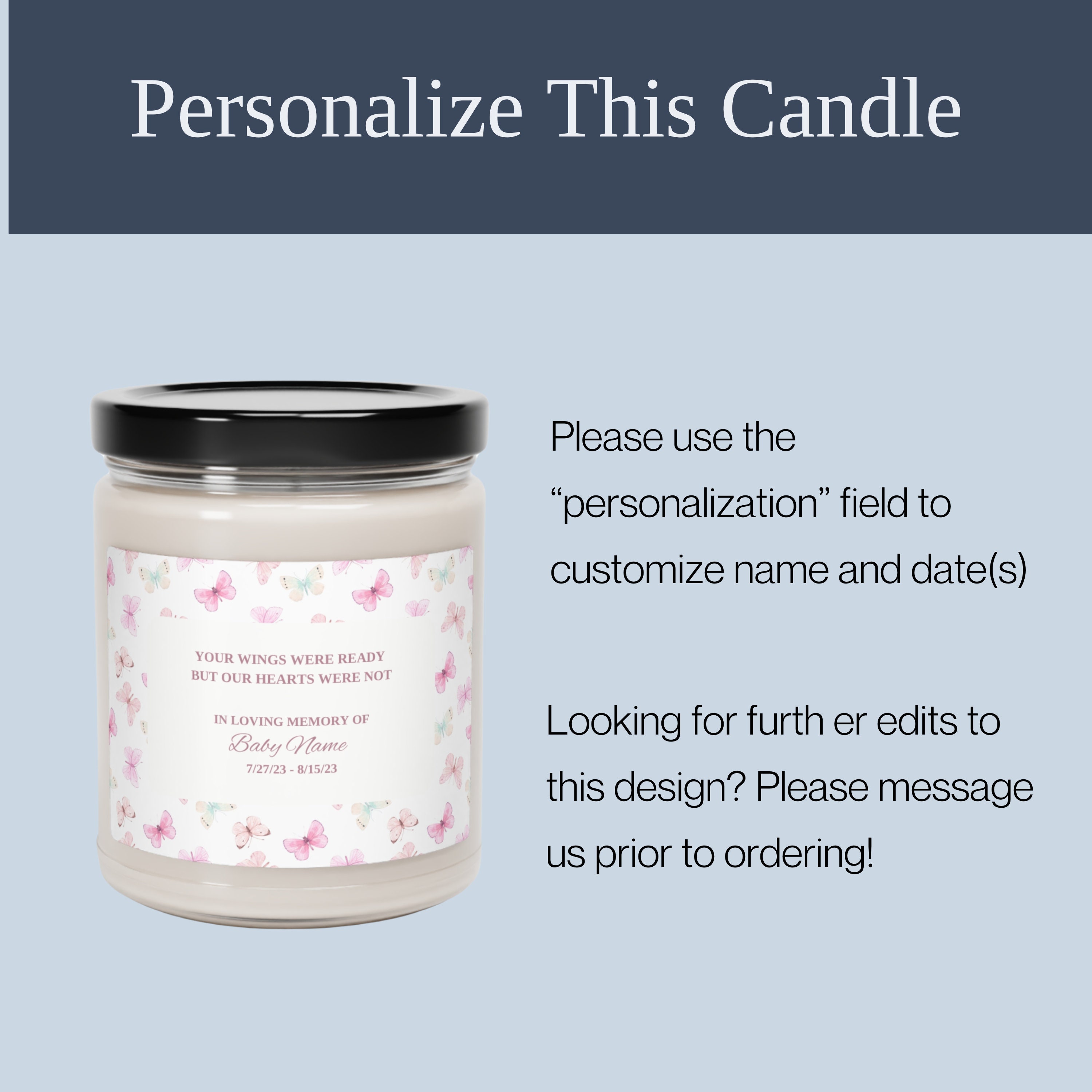 Personalized Infant Loss Memorial Candle With Butterflies | Bereavement ...