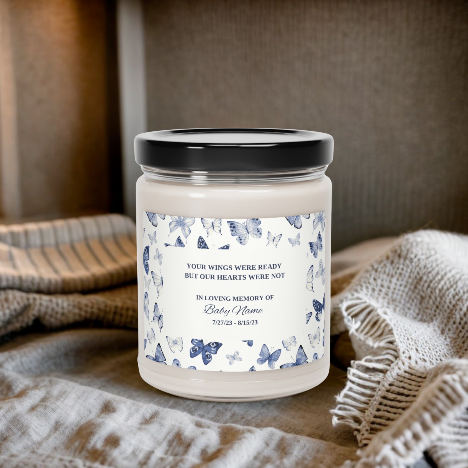 Personalized Infant Loss Memorial Candle With Butterflies | Sympathy ...