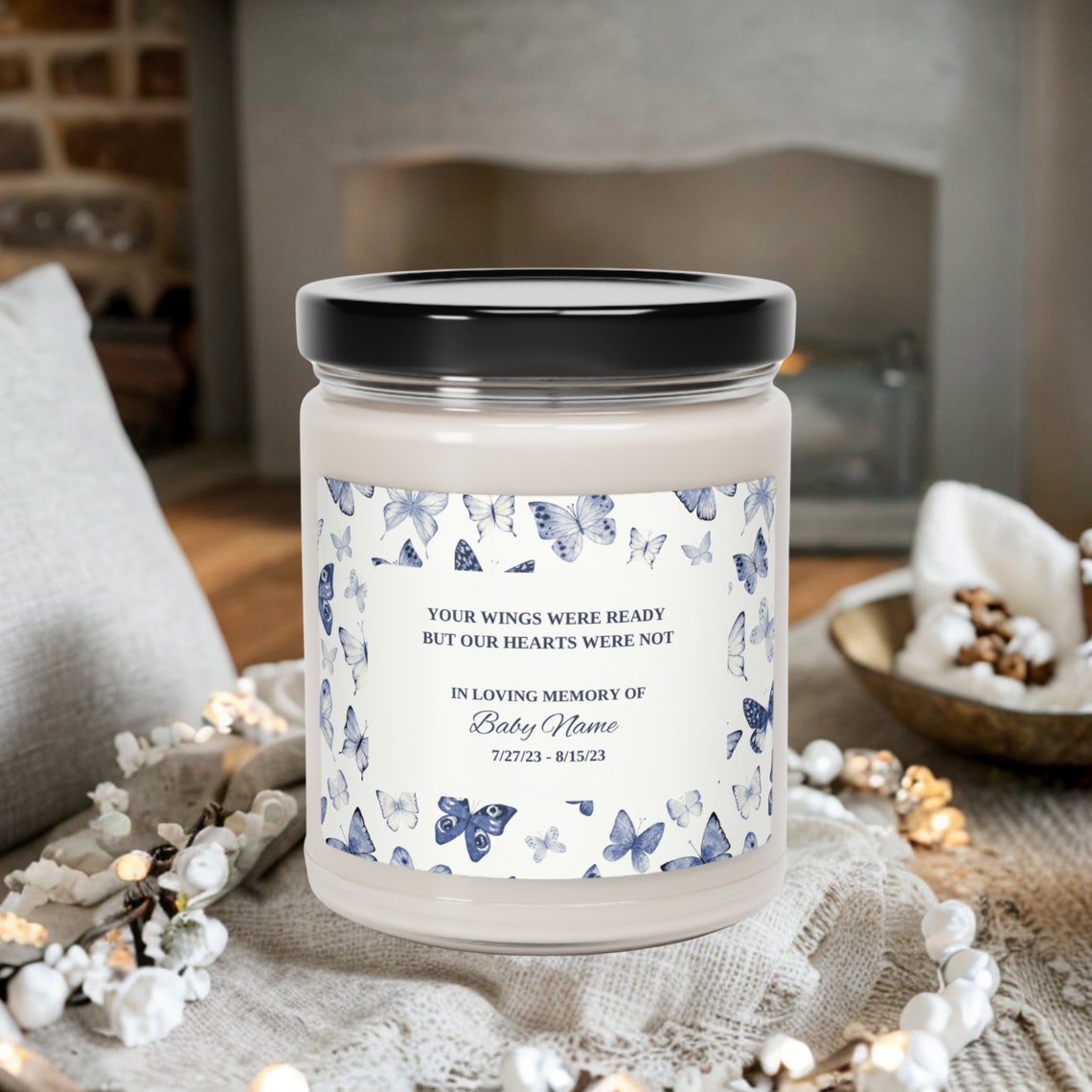 Personalized Infant Loss Memorial Candle With Butterflies | Sympathy ...
