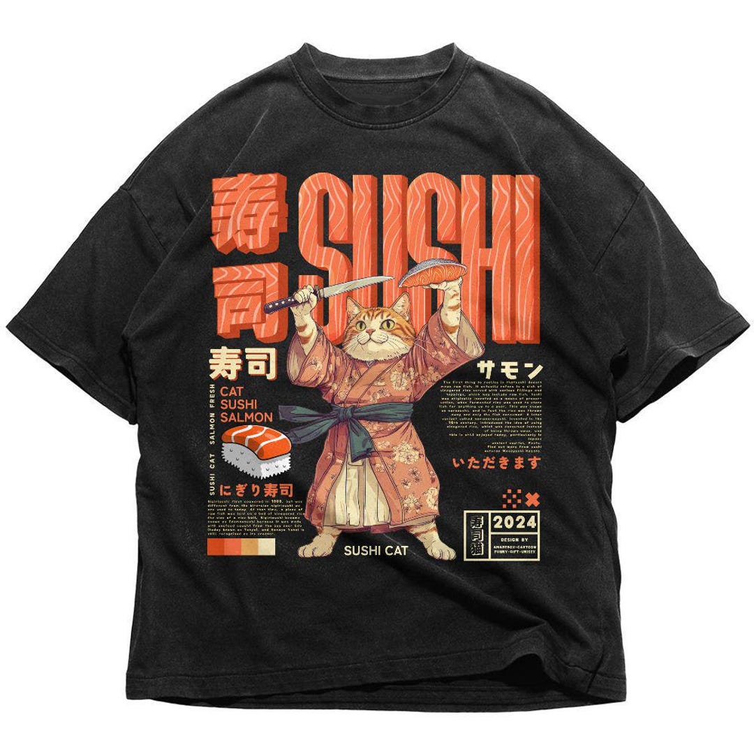 Dinoring Sushi Cat Japanese Png, Retro Tokyo Vintage Sashimi Funny Meme ...